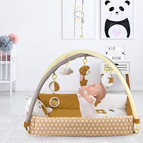 Baby Play Gym & Activity Mat for Boys Unisex with Developmental Hanging Toys for Infants Toddlers and Newborns Ages 0 + (Brown)