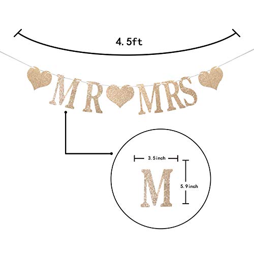 Champagne Gold Glittery MR and MRS Banner - MR & MRS Banner for Bridal Shower, Wedding, Engagement, Anniversary Party Supplies