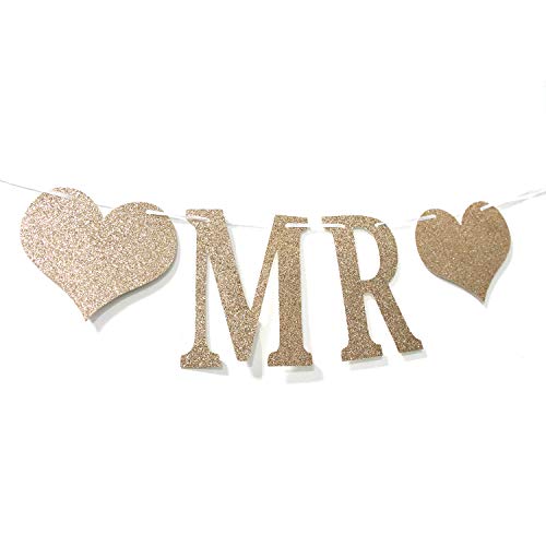 Champagne Gold Glittery MR and MRS Banner - MR & MRS Banner for Bridal Shower, Wedding, Engagement, Anniversary Party Supplies