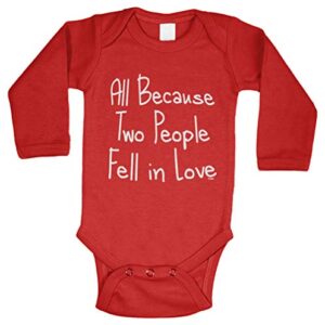 All Because Two People Fell in Love Long Sleeve Bodysuit (Red, 6 Months)