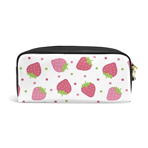 ABLINK Cute Pink Strawberry Pencil Pen Case Pouch Bag with Zipper for Travel, School, Small Cosmetic Bag