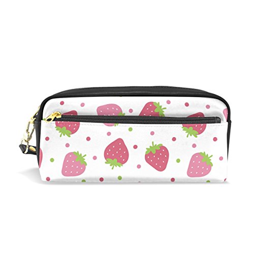 ABLINK Cute Pink Strawberry Pencil Pen Case Pouch Bag with Zipper for Travel, School, Small Cosmetic Bag