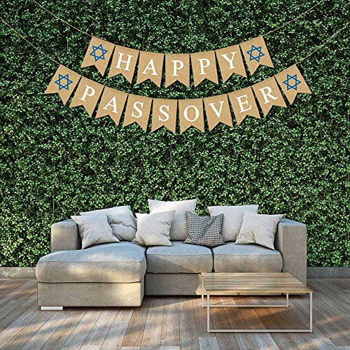 Rainlemon Jute Burlap Happy Passover Banner Rustic Mantel Fireplace Garland Decoration Supply