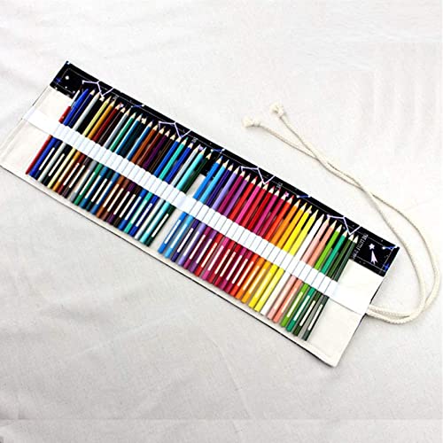 Handmade 12/24/36/48/72/108 Slots Canvas Pencil Wrap Roll up Pen Holder Case for for Student Artist Drawing Coloring Organizer Stationery (36 Slots, Starsky)