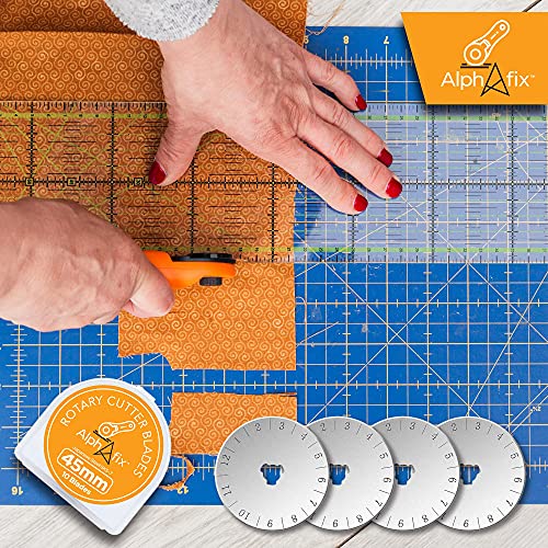 Rotary Cutter Blades 45mm 10 Pack By Alphafix Compatible with notched hole 45mm rotary cutters, easy replaceable sharp SKS-7 Steel blades Ideal for Quilting Fabric Scrapbooking Sewing and Arts & Craft