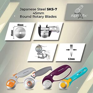 Rotary Cutter Blades 45mm 10 Pack By Alphafix Compatible with notched hole 45mm rotary cutters, easy replaceable sharp SKS-7 Steel blades Ideal for Quilting Fabric Scrapbooking Sewing and Arts & Craft