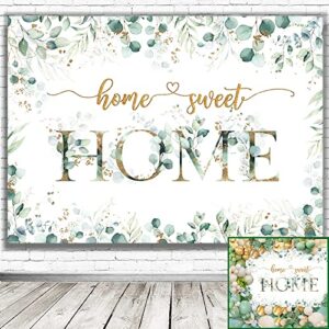 home sweet home housewarming party photo background, greenery eucalyptus leaves bridal shower party decorations banner, housewarming party decorations banner backdrops (7x5ft)