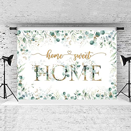 Home Sweet Home Housewarming Party Photo Background, Greenery Eucalyptus Leaves Bridal Shower Party Decorations Banner, Housewarming Party Decorations Banner Backdrops (7x5ft)