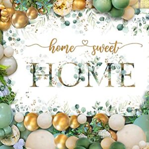 Home Sweet Home Housewarming Party Photo Background, Greenery Eucalyptus Leaves Bridal Shower Party Decorations Banner, Housewarming Party Decorations Banner Backdrops (7x5ft)