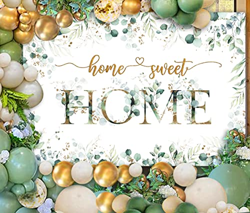 Home Sweet Home Housewarming Party Photo Background, Greenery Eucalyptus Leaves Bridal Shower Party Decorations Banner, Housewarming Party Decorations Banner Backdrops (7x5ft)