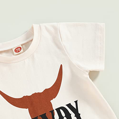 Omkzanbi Western Baby Boy Clothes Cow Printed Short Sleeve T Shirt Retro Boho Jogger Pants Cute Toddler Cowboy Summer Outfits (Black Howdy Cow, 18-24 Months)