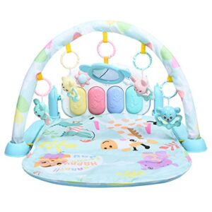 BABY JOY Baby Play Mat, Kick and Play Gym with Detachable Piano, Super Soft Foot Gym Carpet Fitness Rack, 4 Rattle Pendants and 1 Moon, Ideal for Baby Room (Blue)