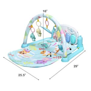 BABY JOY Baby Play Mat, Kick and Play Gym with Detachable Piano, Super Soft Foot Gym Carpet Fitness Rack, 4 Rattle Pendants and 1 Moon, Ideal for Baby Room (Blue)