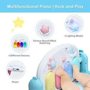 BABY JOY Baby Play Mat, Kick and Play Gym with Detachable Piano, Super Soft Foot Gym Carpet Fitness Rack, 4 Rattle Pendants and 1 Moon, Ideal for Baby Room (Blue)