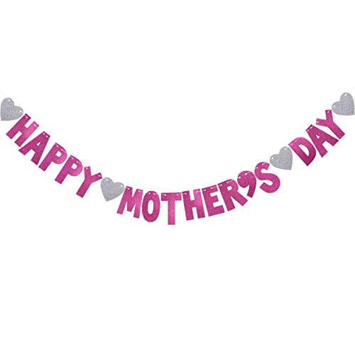 BinaryABC Happy Mother's Day Banner,Mother's Day Decorations,Mother's Birthday Banner(Rose Red)