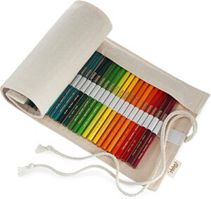 premium canvas roll-up pencil wrap case fits 50 colored pencils – pencils not included