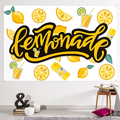 Lemonade Backdrop Banner Decor White – Lemon Party Theme Decorations for Lemonade Stand Birthday Supplies,Yellow