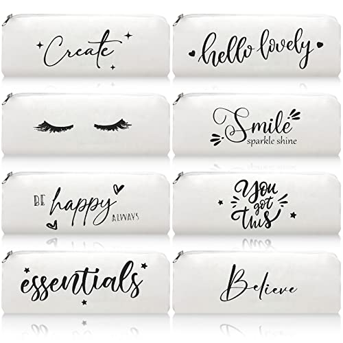 Epakh 8 Pieces Inspirational Pencil Pouch Cotton Canvas Pencil Bag Funny Canvas Pencil Case Canvas Cosmetic Bags Funny Makeup Bags with Zippers for Women Girl (Simple Colors)