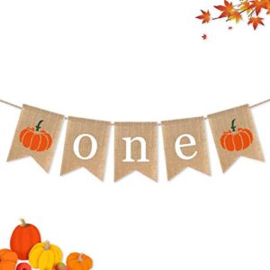 SWYOUN Burlap Pumpkin One Banner Boy Girl 1st Birthday Party Supplies Decoration