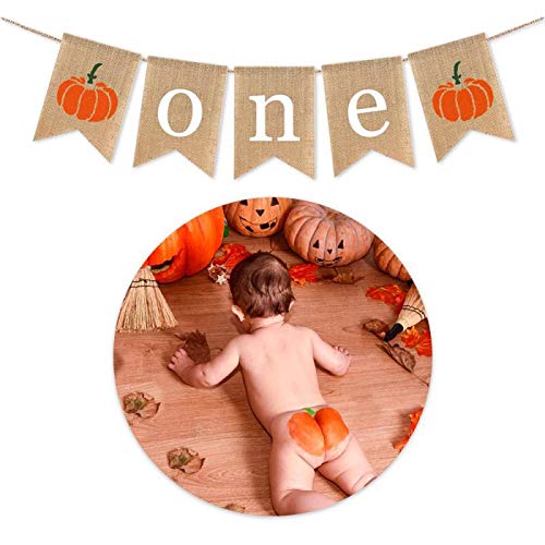 SWYOUN Burlap Pumpkin One Banner Boy Girl 1st Birthday Party Supplies Decoration