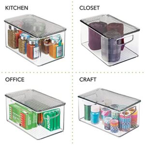 mDesign Plastic Deep Storage Organizer Bin Box with Lid/Built-in Handles for Crafting Supplies, Holder for Sewing, Crochet, Thread, Beads, Ribbon, Glitter, Ligne Collection, 6 Pack, Clear/Smoke Gray