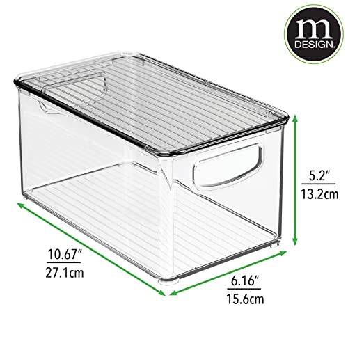 mDesign Plastic Deep Storage Organizer Bin Box with Lid/Built-in Handles for Crafting Supplies, Holder for Sewing, Crochet, Thread, Beads, Ribbon, Glitter, Ligne Collection, 6 Pack, Clear/Smoke Gray