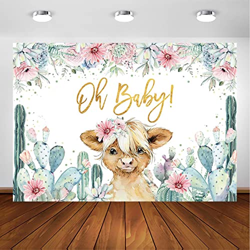 Avezano Oh Baby Sign Backdrop Mexican Fiesta Cactus Theme Baby Shower Party Decorations Holy Cow Baby Shower Decorations Oh Baby Photoshoot Background Banner (7x5ft)