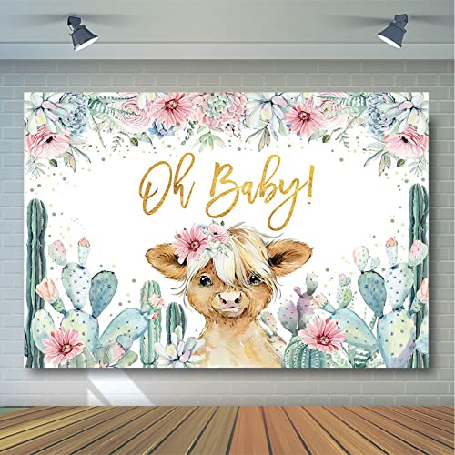 Avezano Oh Baby Sign Backdrop Mexican Fiesta Cactus Theme Baby Shower Party Decorations Holy Cow Baby Shower Decorations Oh Baby Photoshoot Background Banner (7x5ft)