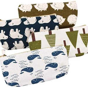 Davias Canvas Pencil Pen Zipper Pouch Small Cosmetic Makeup Bags, Forest and Animal Style,Set of 4