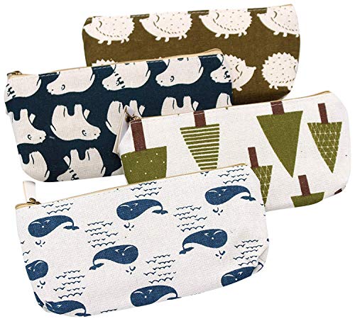 Davias Canvas Pencil Pen Zipper Pouch Small Cosmetic Makeup Bags, Forest and Animal Style,Set of 4