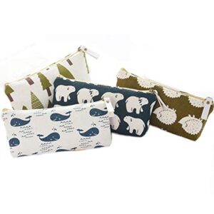 Davias Canvas Pencil Pen Zipper Pouch Small Cosmetic Makeup Bags, Forest and Animal Style,Set of 4