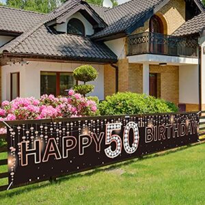 50th birthday banner backdrop decorations for women, rose gold happy 50 birthday party photo booth props sign supplies, 50 year old birthday poster decor(9.8ft x 1.6ft)