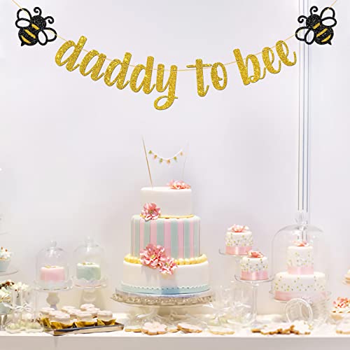 MonMon & Craft Daddy to Bee Banner/Bumble Bee Theme Baby Shower Party Supplies/New Dad Gender Reveal Party Decorations - Gold Glitter