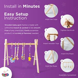 90210 Baby Wooden Baby Play Gym – Wooden Play Gym with 6 Hanging Toys, Baby Gym Activity Center for Educational and Creative Learning