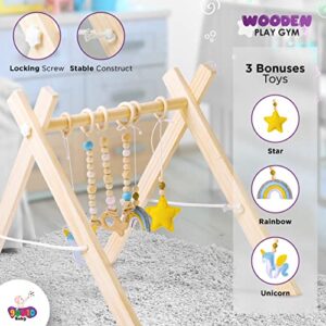 90210 Baby Wooden Baby Play Gym – Wooden Play Gym with 6 Hanging Toys, Baby Gym Activity Center for Educational and Creative Learning