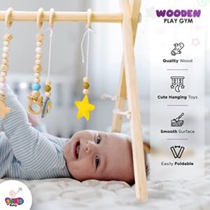 90210 Baby Wooden Baby Play Gym – Wooden Play Gym with 6 Hanging Toys, Baby Gym Activity Center for Educational and Creative Learning