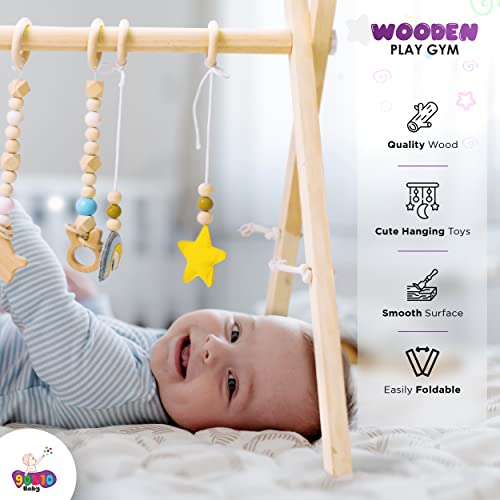 90210 Baby Wooden Baby Play Gym – Wooden Play Gym with 6 Hanging Toys, Baby Gym Activity Center for Educational and Creative Learning