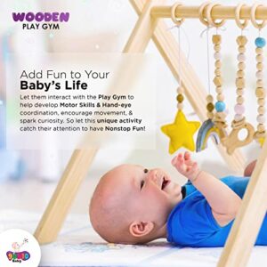 90210 Baby Wooden Baby Play Gym – Wooden Play Gym with 6 Hanging Toys, Baby Gym Activity Center for Educational and Creative Learning