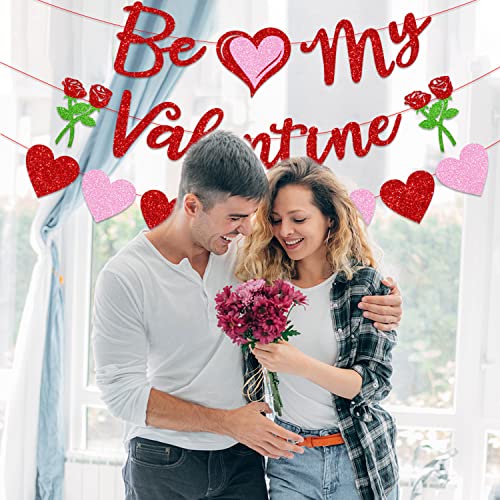 Be My Valentine Banner With Conversation Hearts - 10 Feet, No Diy | I Love You Decorations Romantic Decorations Special Night | Valentine Banner, Valentines Decor | Valentines Day Garland Heart Decorations