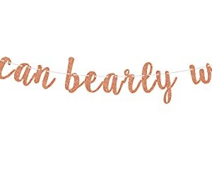 Ferastar We Can Bearly Wait Banner, Baby Shower Banner, Baby Bear Themed Baby Shower Gender Reveal Party Decoration Supply Rose Gold Glitter