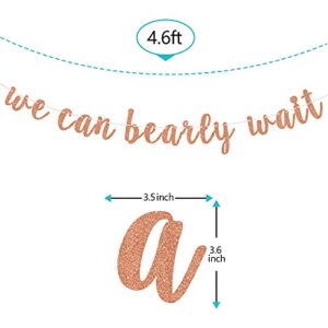 Ferastar We Can Bearly Wait Banner, Baby Shower Banner, Baby Bear Themed Baby Shower Gender Reveal Party Decoration Supply Rose Gold Glitter