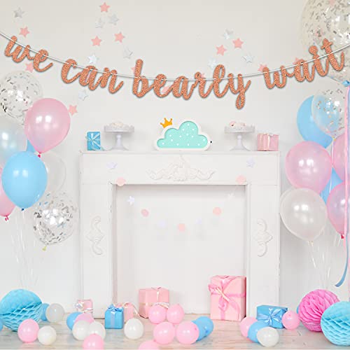 Ferastar We Can Bearly Wait Banner, Baby Shower Banner, Baby Bear Themed Baby Shower Gender Reveal Party Decoration Supply Rose Gold Glitter