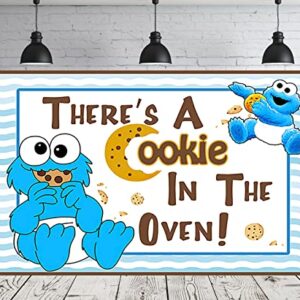 Baby Cookie Monster Backdrop for Gender Reveal Party Supplies 5x3ft There's a Cookie in The Oven Banner for Street Baby Shower Party Decorations