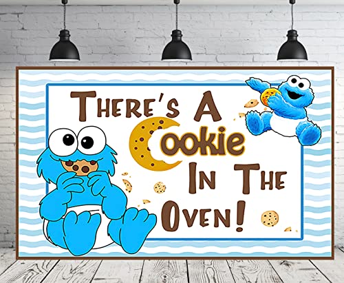 Baby Cookie Monster Backdrop for Gender Reveal Party Supplies 5x3ft There's a Cookie in The Oven Banner for Street Baby Shower Party Decorations