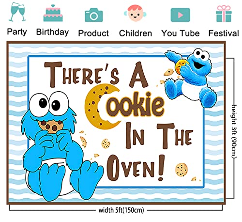 Baby Cookie Monster Backdrop for Gender Reveal Party Supplies 5x3ft There's a Cookie in The Oven Banner for Street Baby Shower Party Decorations