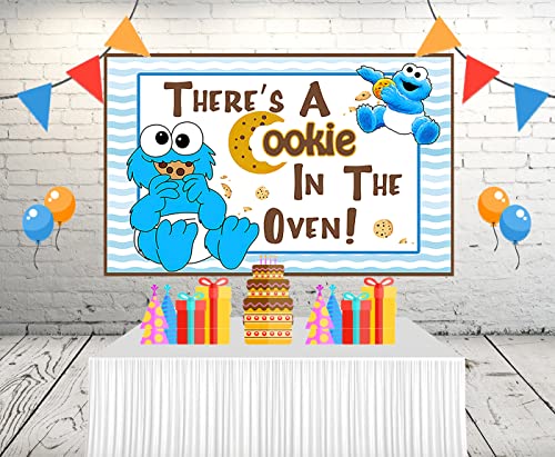 Baby Cookie Monster Backdrop for Gender Reveal Party Supplies 5x3ft There's a Cookie in The Oven Banner for Street Baby Shower Party Decorations