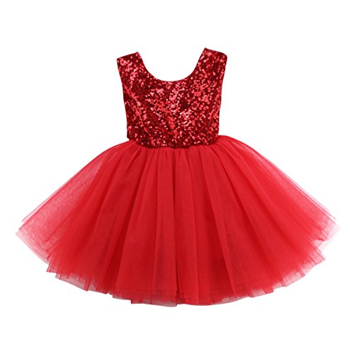 Toddler Baby Girl Valentine's Day Outfit Heart Sequins Backless Tutu Dress Little Valentine Princess Dress (Red, 2-3Y)