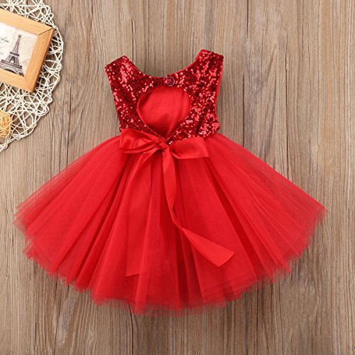 Toddler Baby Girl Valentine's Day Outfit Heart Sequins Backless Tutu Dress Little Valentine Princess Dress (Red, 2-3Y)