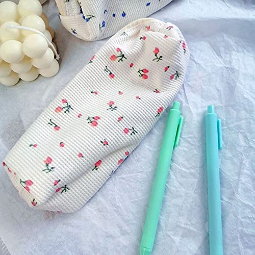 MNTT Pencil Cases,Simple School Pen Holder Makeup Bag Women Stationery Pencil Bag Storage Bags Small Flowers(Pink)