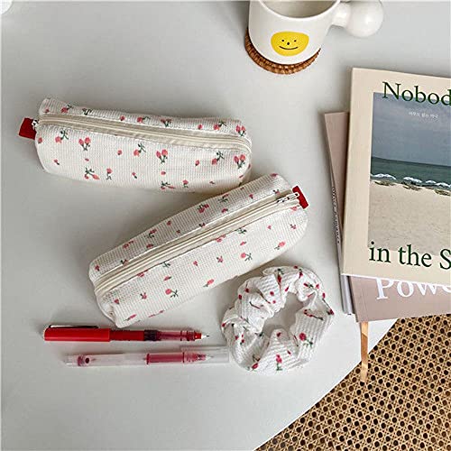 MNTT Pencil Cases,Simple School Pen Holder Makeup Bag Women Stationery Pencil Bag Storage Bags Small Flowers(Pink)